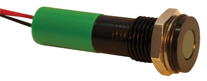 Q8F3BXXG24E - Apem - LED Panel Mount Indicator, Black Chrome Bezel, Green