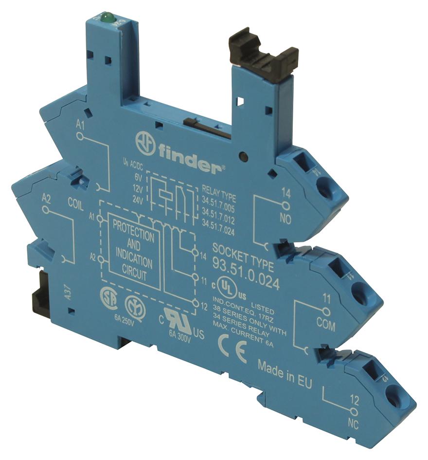 93.51.0.024 - Finder - Relay Socket, DIN Rail, Quick Connect