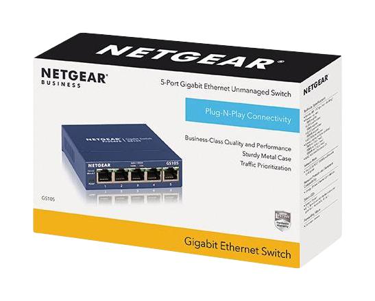 GS105NA - Netgear - Switch, 5 Ports, Unmanaged Gigabit Ethernet