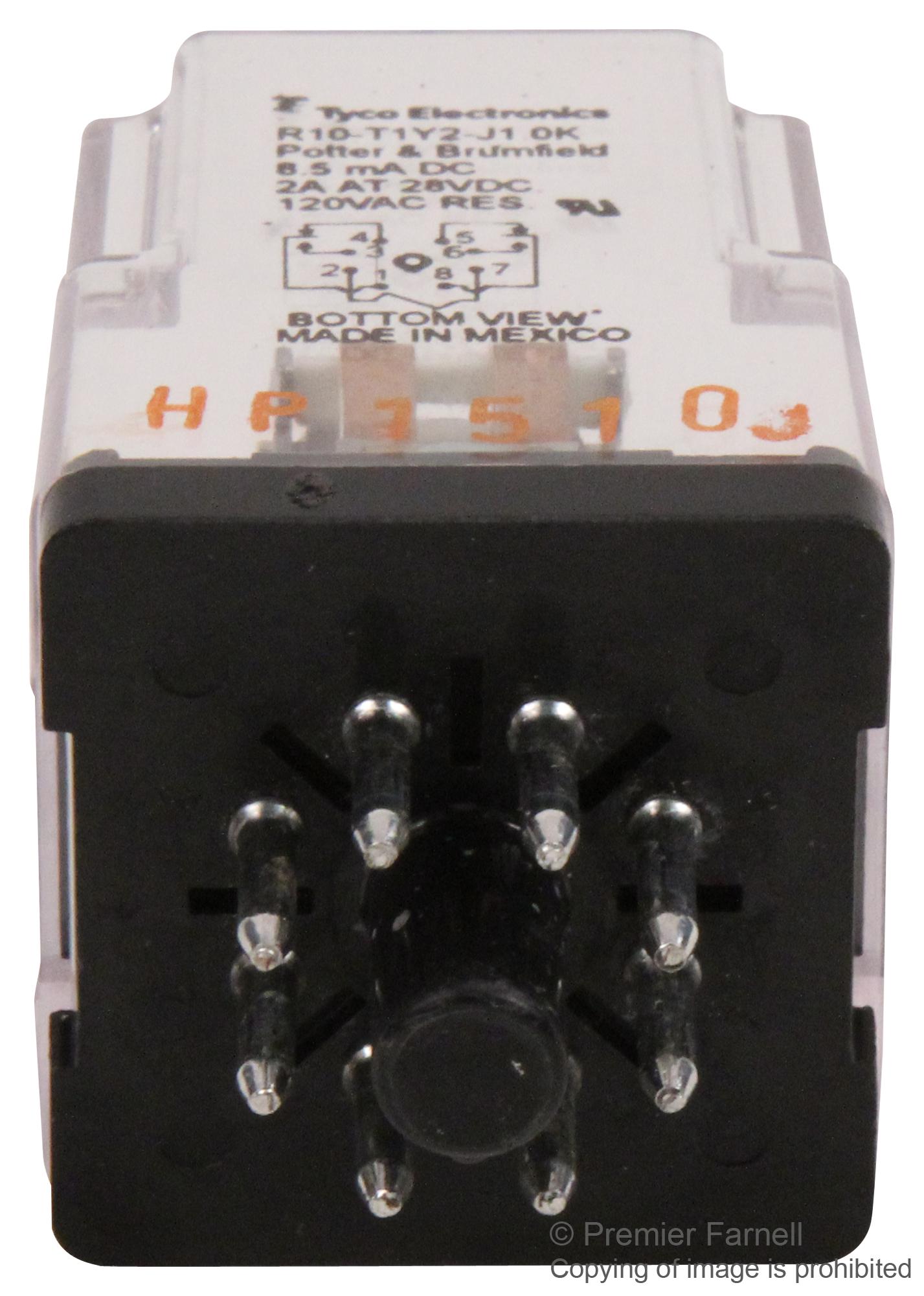 R10-T1Y2-J1.0K - Potter&brumfield - Te Connectivity - Power Relay, DPDT ...