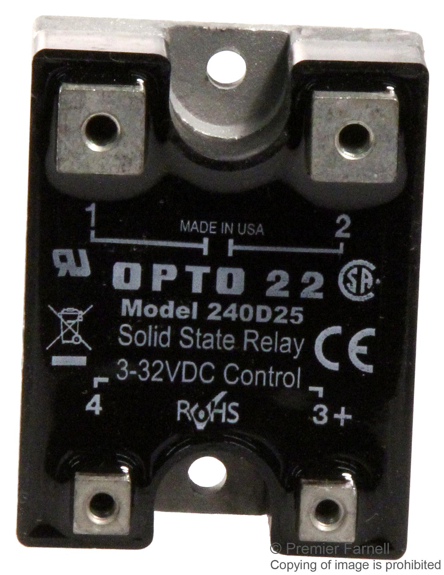 240D25 - Opto 22 - Solid State Relay, 25 A, 280 VAC