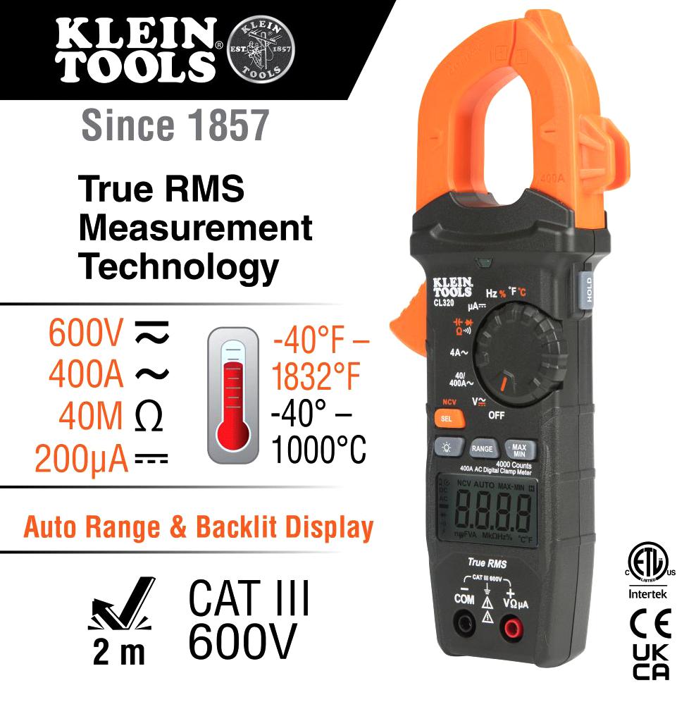 CL320 - Klein Tools - CLAMP METER, TRUE RMS, 4000 COUNT