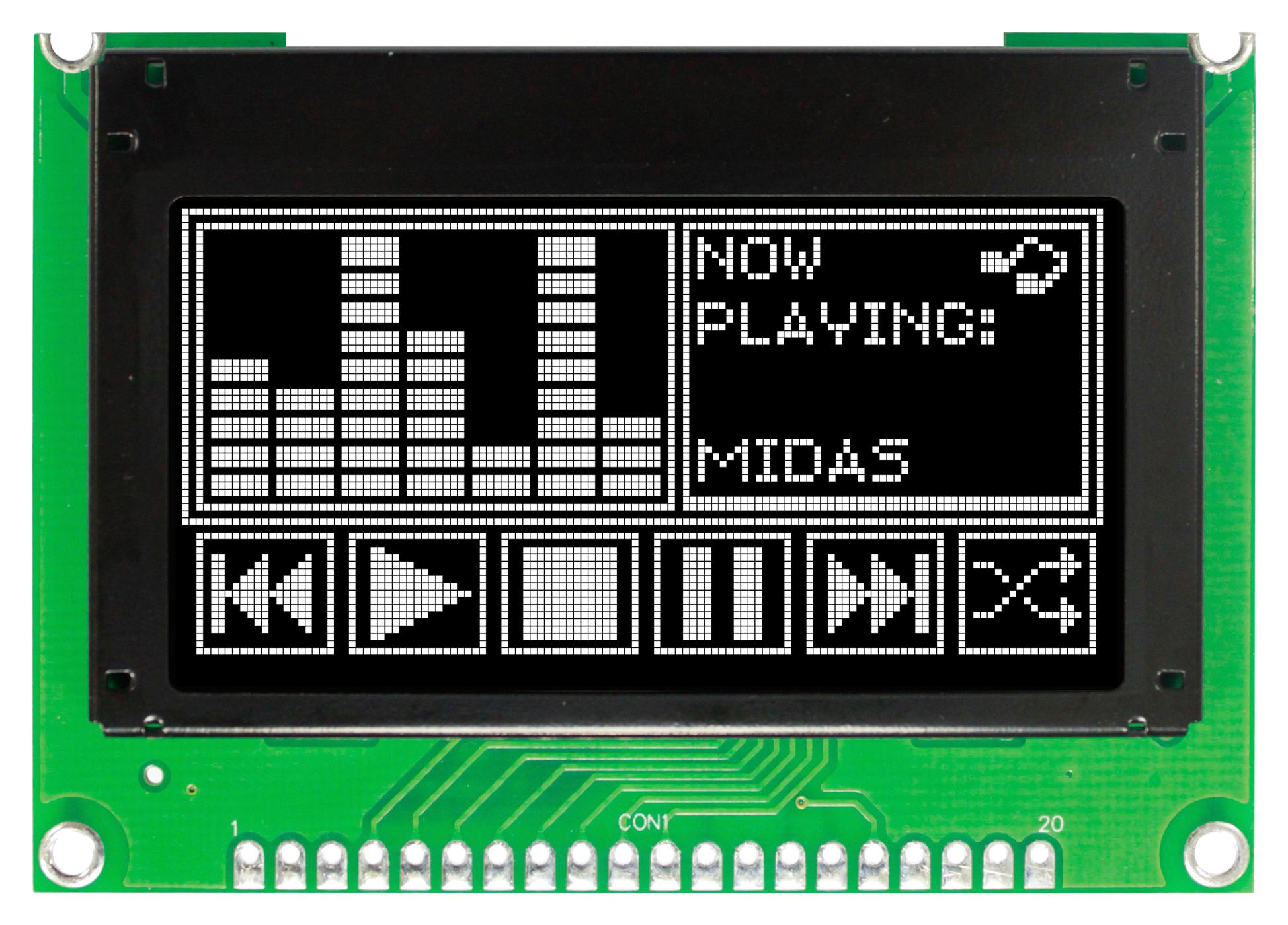 MCOB128064T1V-WP - Midas Displays - Graphic OLED, 128 x 64 Pixels, White on Black