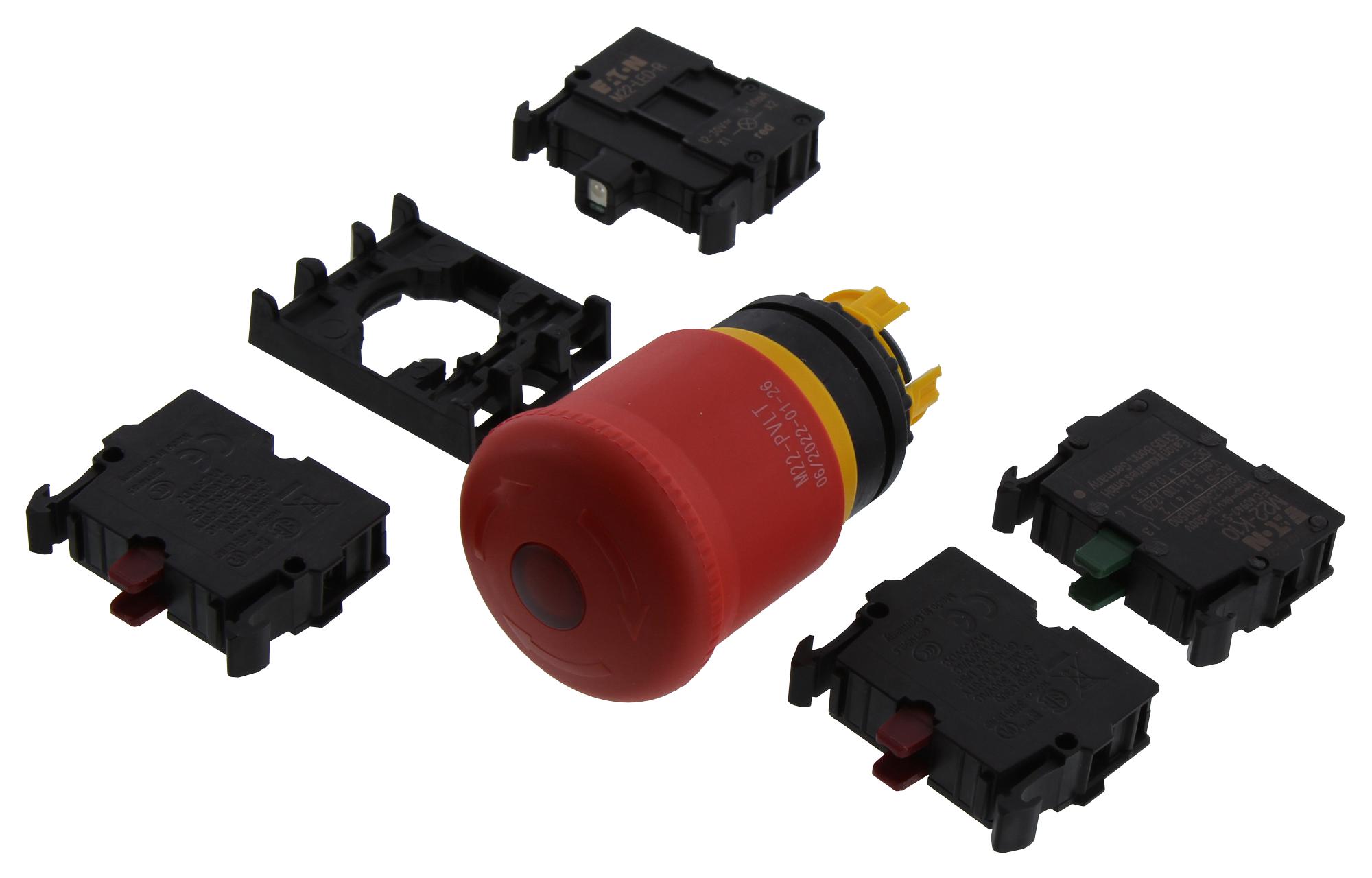 M22-PVLT-K12-R - Eaton Cutler Hammer - Emergency Stop Switch, 3PST-2NC, SPST-NO