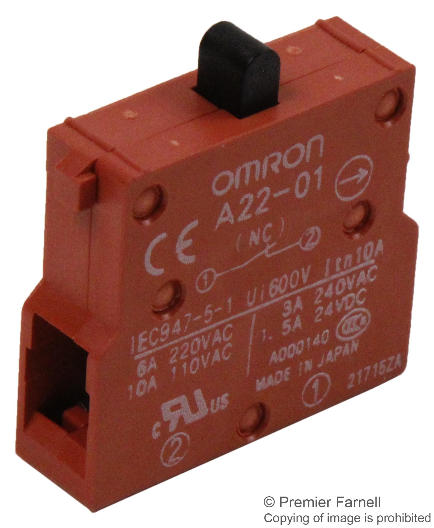 A22-01 - Omron Industrial Automation - Contact Block, 10 A, 440 V