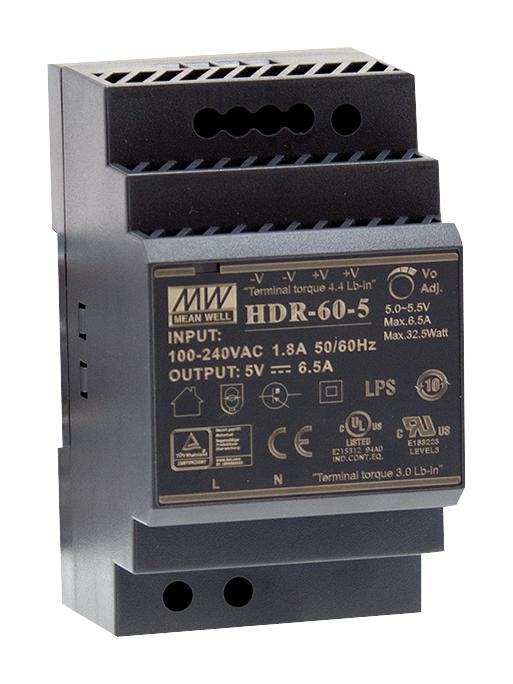 HDR-60-24 - Mean Well - AC/DC DIN Rail Power Supply (PSU), ITE, 1 Output