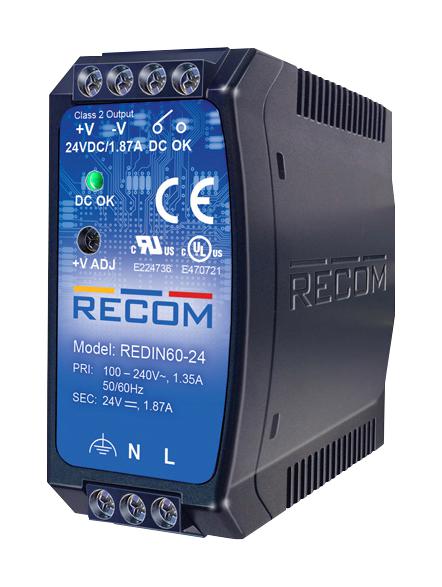 REDIN60-12 - Recom Power - AC/DC DIN Rail Power Supply (PSU), 1 Output, 60 W