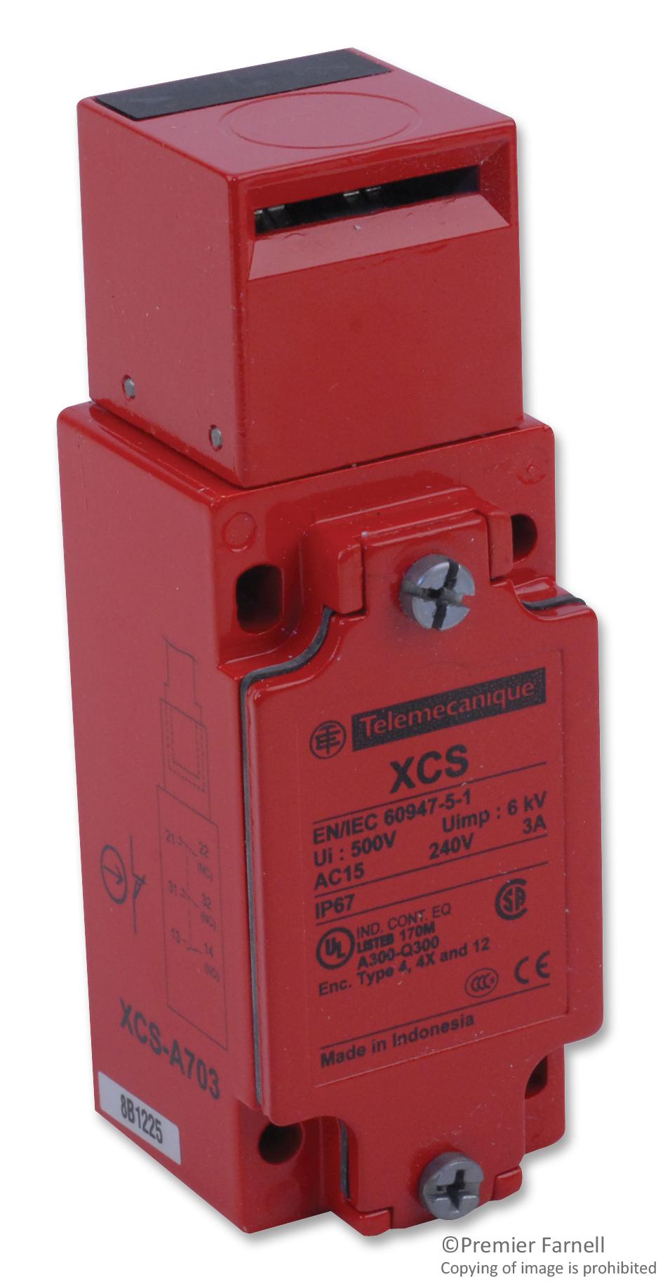 XCSA703 - Telemecanique Sensors - Safety Interlock Switch, SPST-NO, DPST-NC