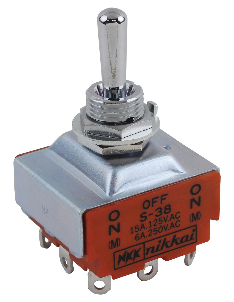 S38 - Nkk Switches - Toggle Switch, (On)-Off-(On), 3PDT
