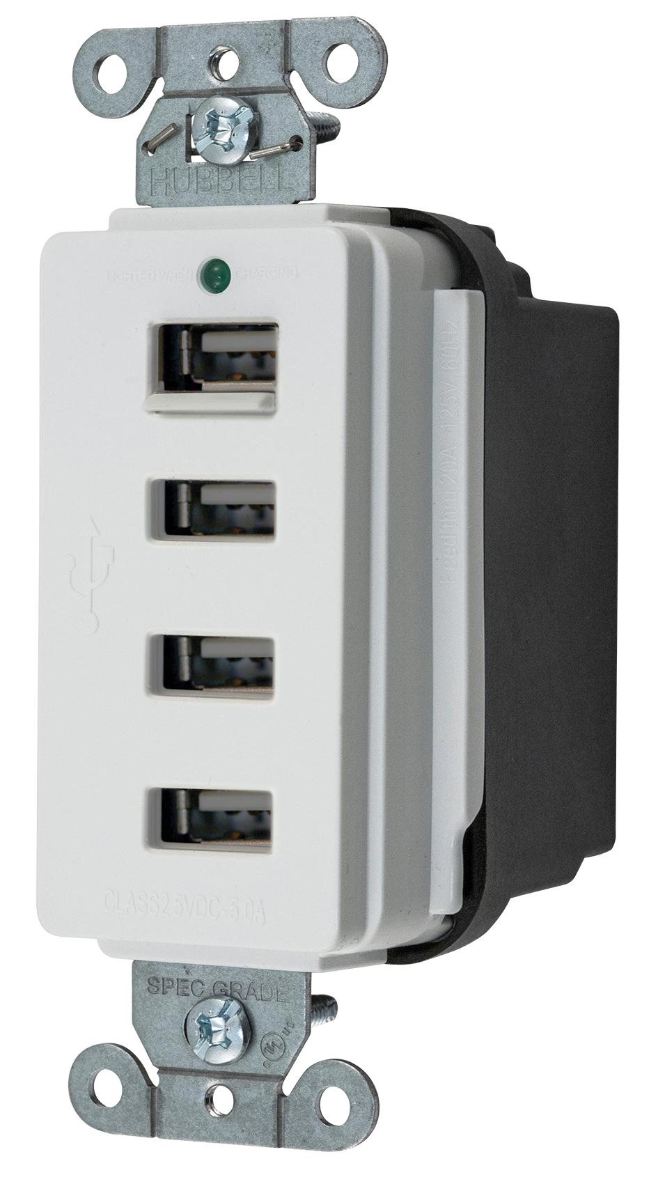 USB4W - Hubbell Wiring Devices - USB Charger Receptacle, 2P3W Grounding ...