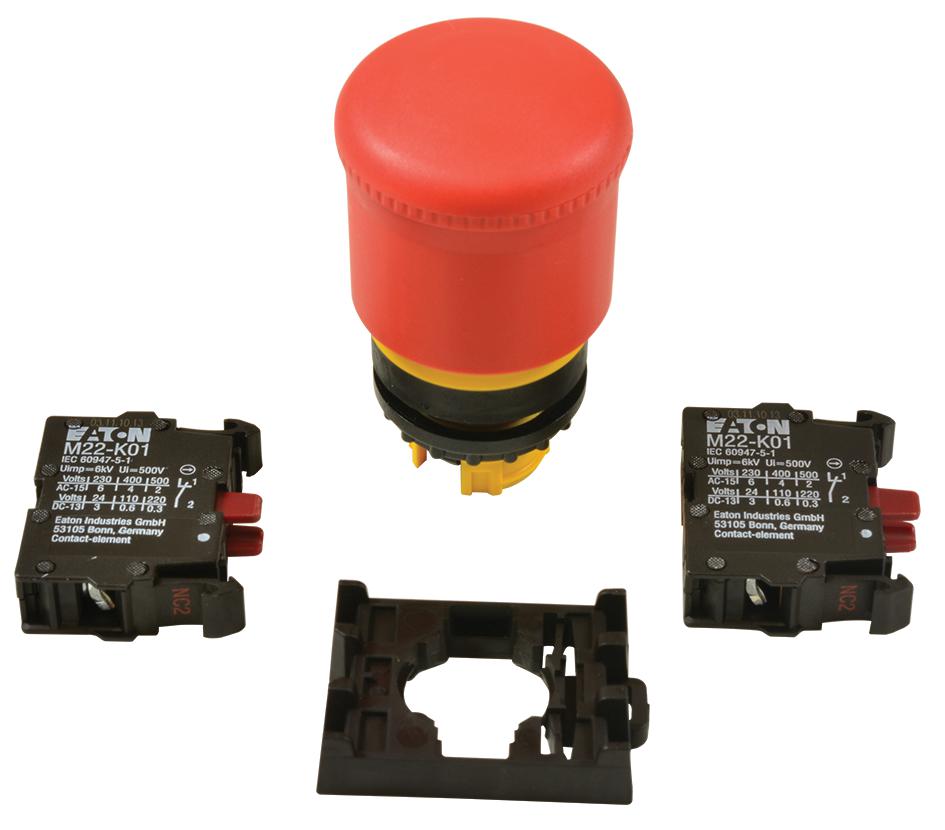 M22-PV/K02 - Eaton Moeller - Emergency Stop Switch, DPST-NC, Push-Pull