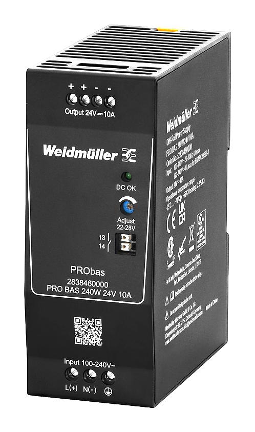 2838460000 - Weidmuller - AC/DC DIN Rail Power Supply (PSU), 22V to 28V ...