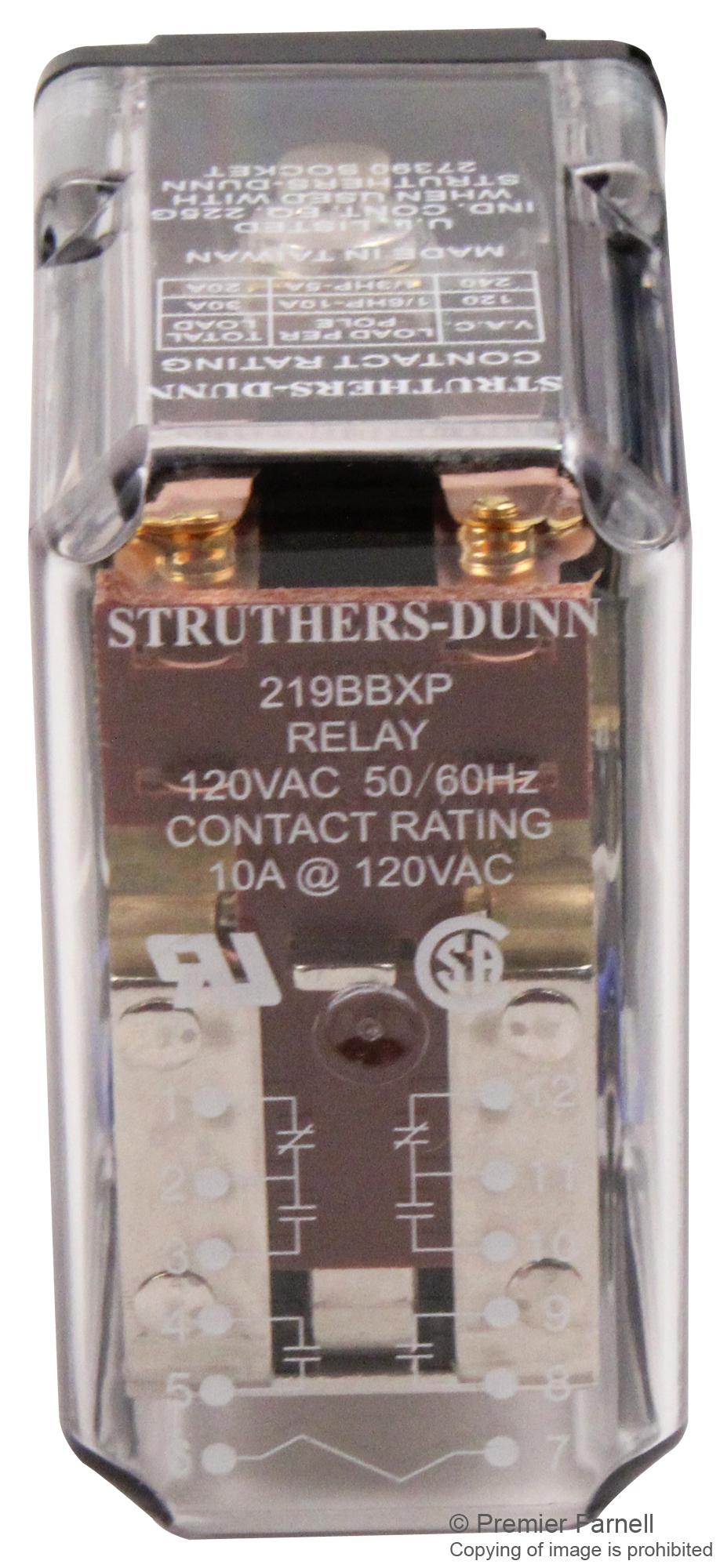 219BBXP 120VAC - Struthers-dunn - Power Relay, DPDT, DPST-NO