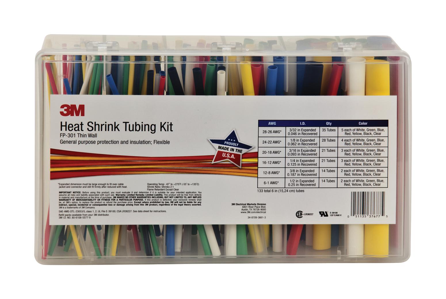 FP-301 KIT ASSORTED - 3m - Heat Shrink Tubing Kit, 133 6" Long Pieces ...