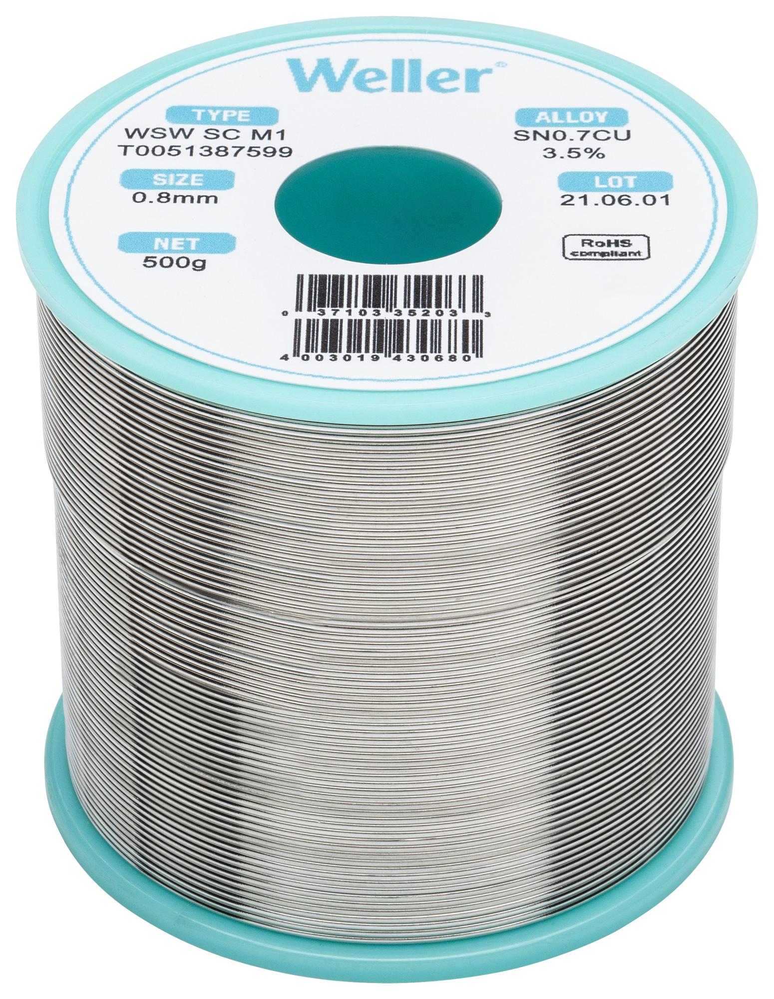 T0051387599 - Weller - Solder Wire, 99.3, 0.7 SN