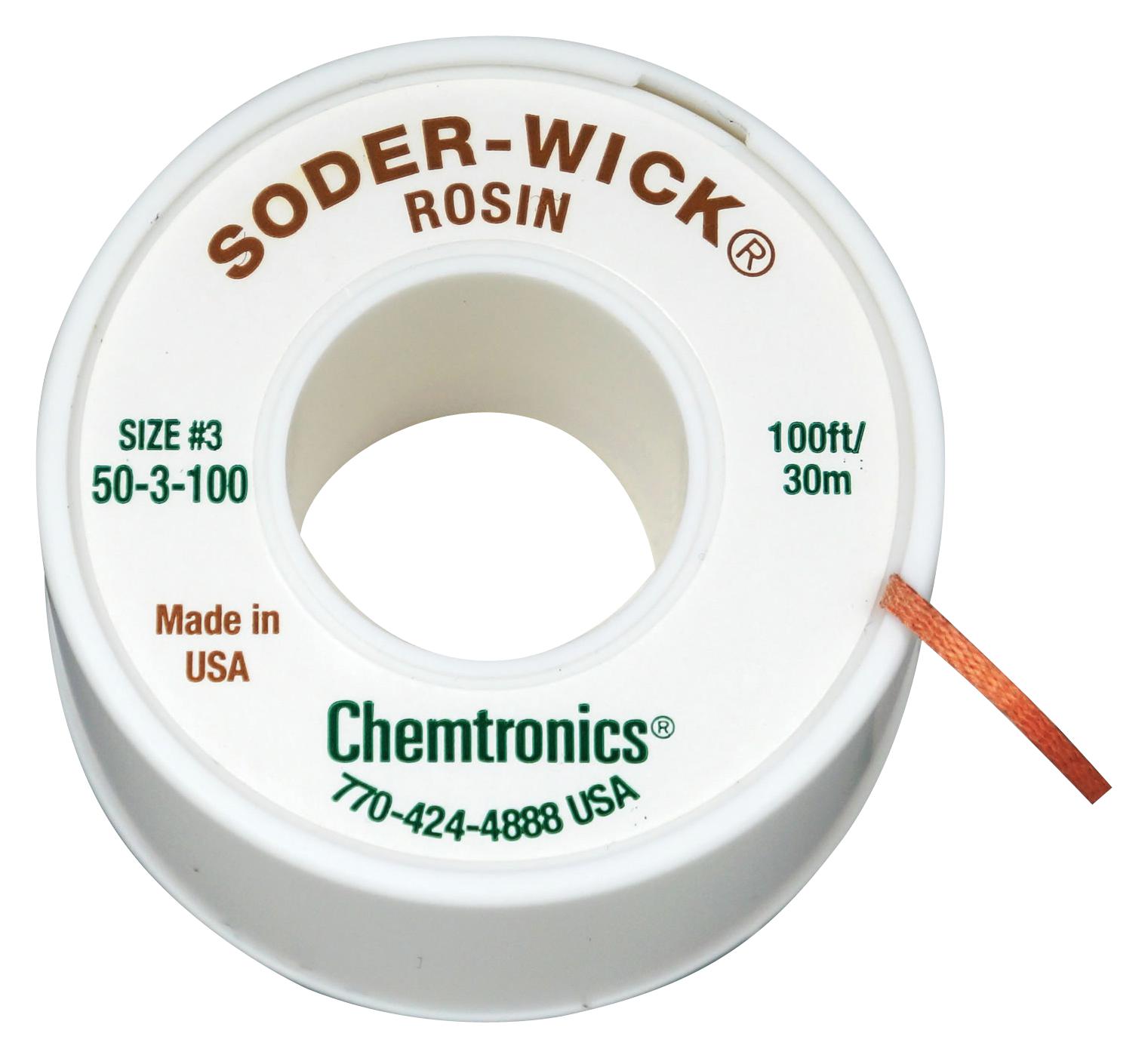 50-3-100 - Chemtronics - Desoldering Braid, Soder-Wick Series, Green