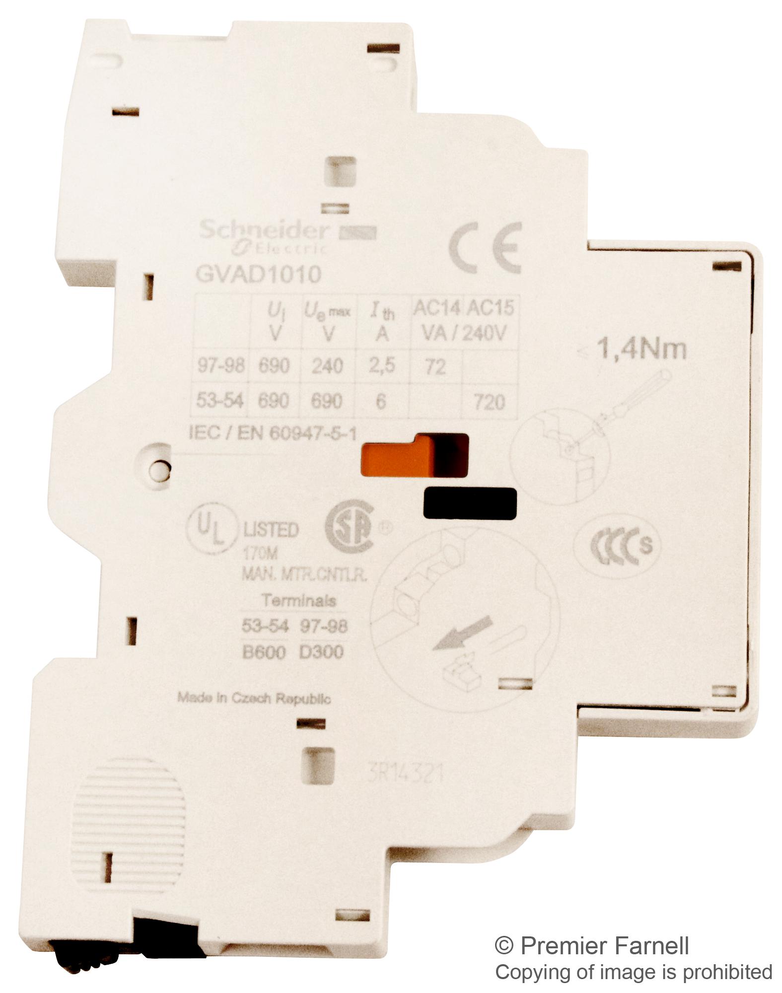 GVAD1010 - Schneider Electric - Auxiliary Contact, Schneider TeSys GV2 ...