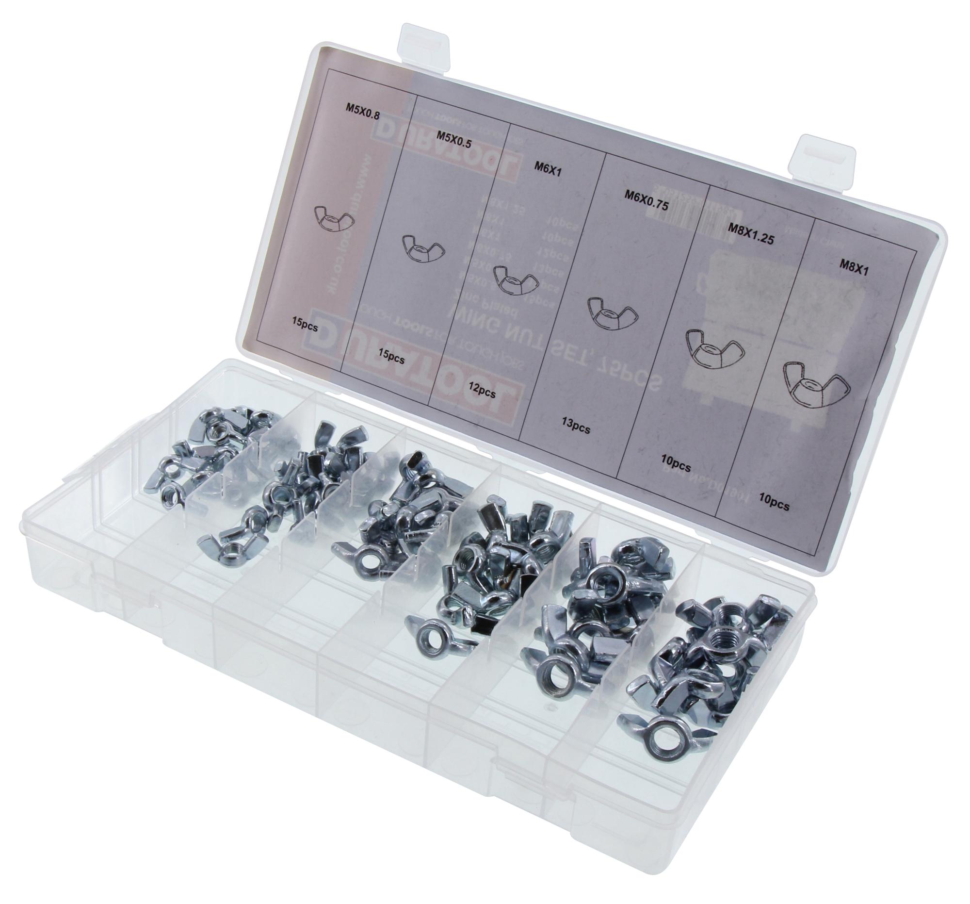 D01901 - Duratool - Wing Nut Set, Steel, M5 to M8