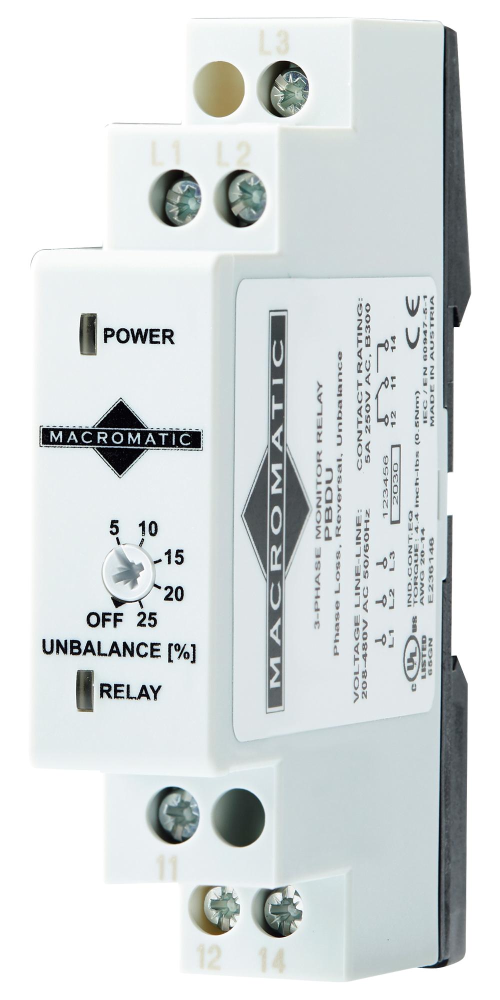 PBDU - Macromatic Controls - Phase Monitoring Relay, SPDT, 5 A