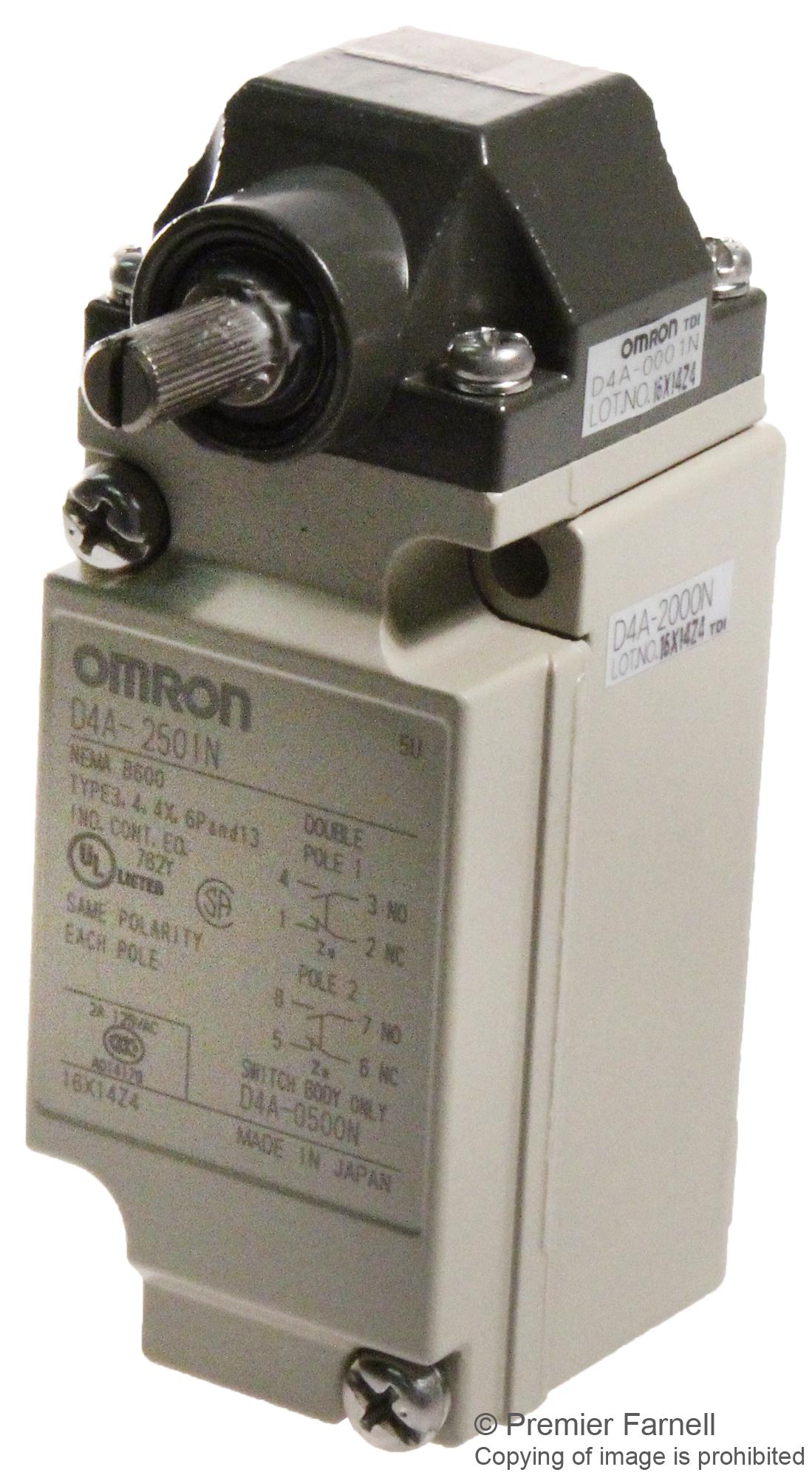 D4A-2501-N - Omron Industrial Automation - Limit Switch, Roller Lever, DPDT